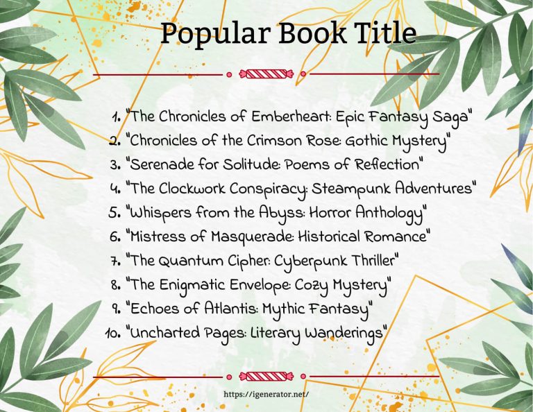 Book Title Generator | 1654 Unique Book Title Ideas