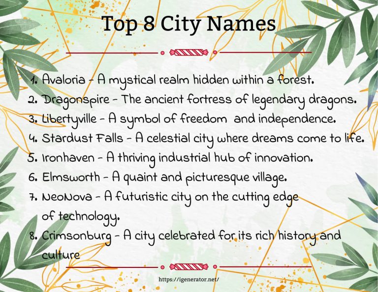 City Name Generator | 1168 City Name Ideas