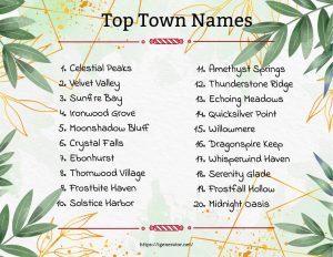 Town Name Generator | 1170 Town Name Ideas