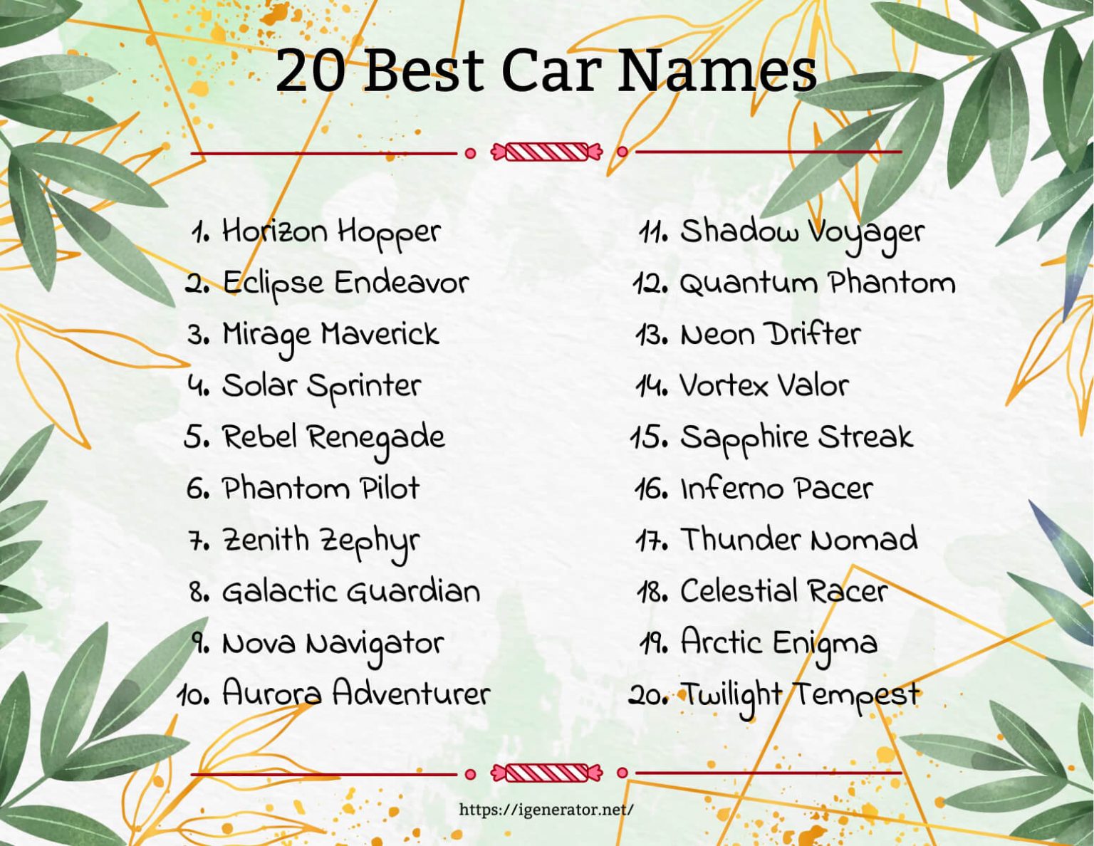Car Name Generator | 450 Car Name Ideas
