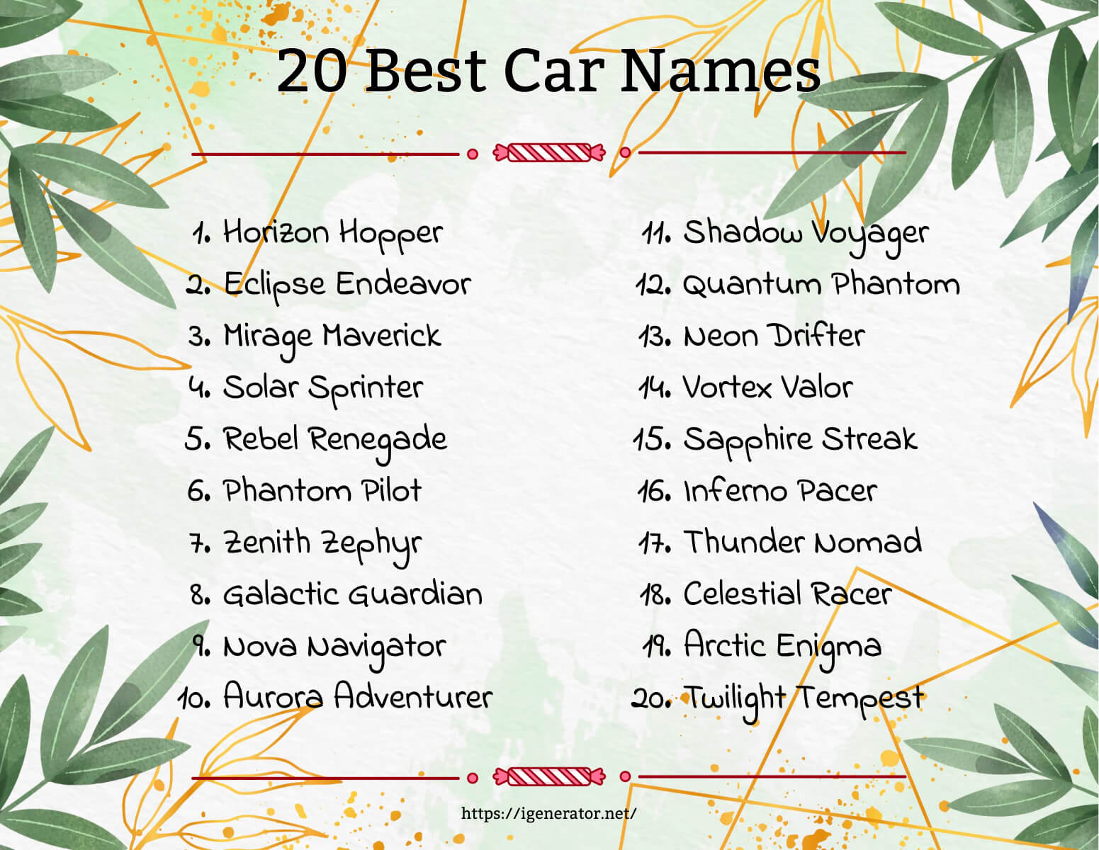 Car Name Generator | 450 Car Name Ideas